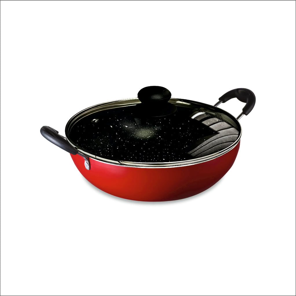 Mr.Cook Non Stick Deep Kadai with Glass Lid 4MM Thick Aluminum